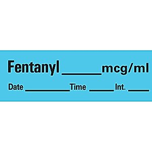 PDC an-7 Anesthesia Removable Tape with Date, Time & Initial, Fentanyl Mg/Ml, 1/2" Width, 500" Length, 333 Imprints, Blue