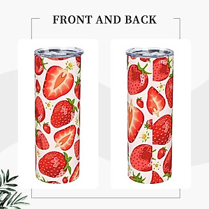 AFHYZY 20 oz Tumbler Reusable Coffee Travel Mug with Lids and Straws, Insulated Coffee Cups Leak Proof 20oz Stainless Steel Water Bottles Skinny for Work, Women, Sports - Strawberry