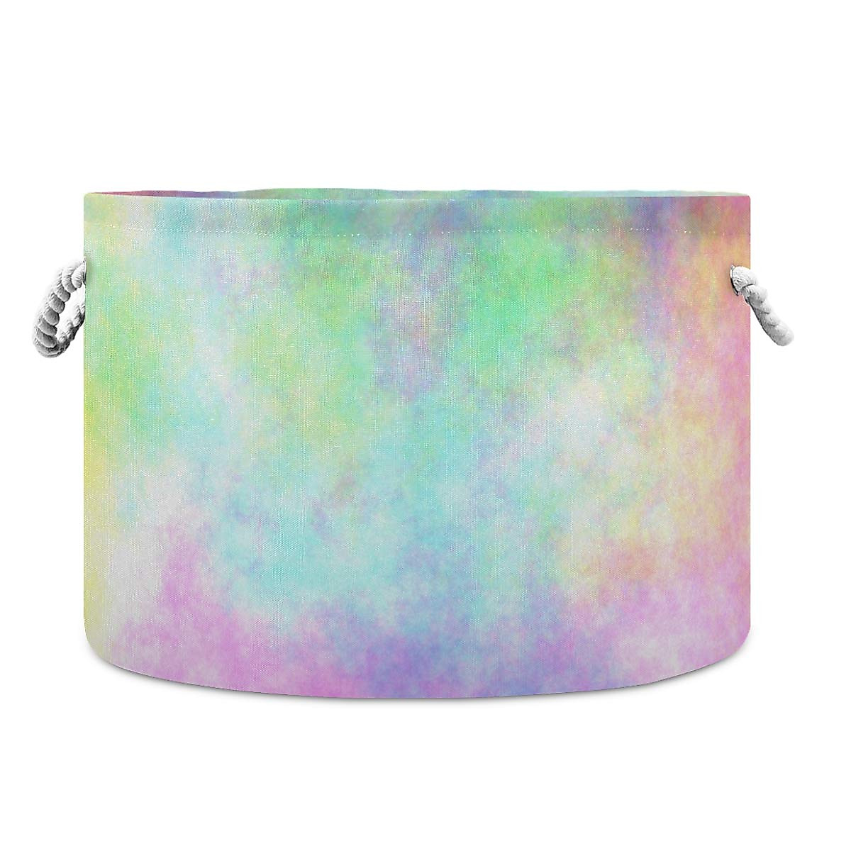 ALAZA Large Storage Basket for Toys Purple Tie Dye Rainbow Print Round Blanket Basket Laundry Hamper Canvas Organizer Bin Box Cotton Rope Collapsible Bucket Pillow Home Decor