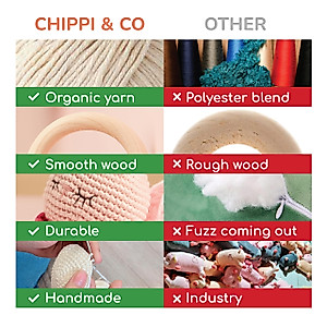 Chippi & Co Wooden Crochet Baby Rattle, Crochet Toys Stuffed Animals Easter Gifts for Kids, Newborn Toys, Unique Easter Basket Stuffers, Basket Filler, Cute Baby Shower Decor (Didi The Pink Dinosaur)