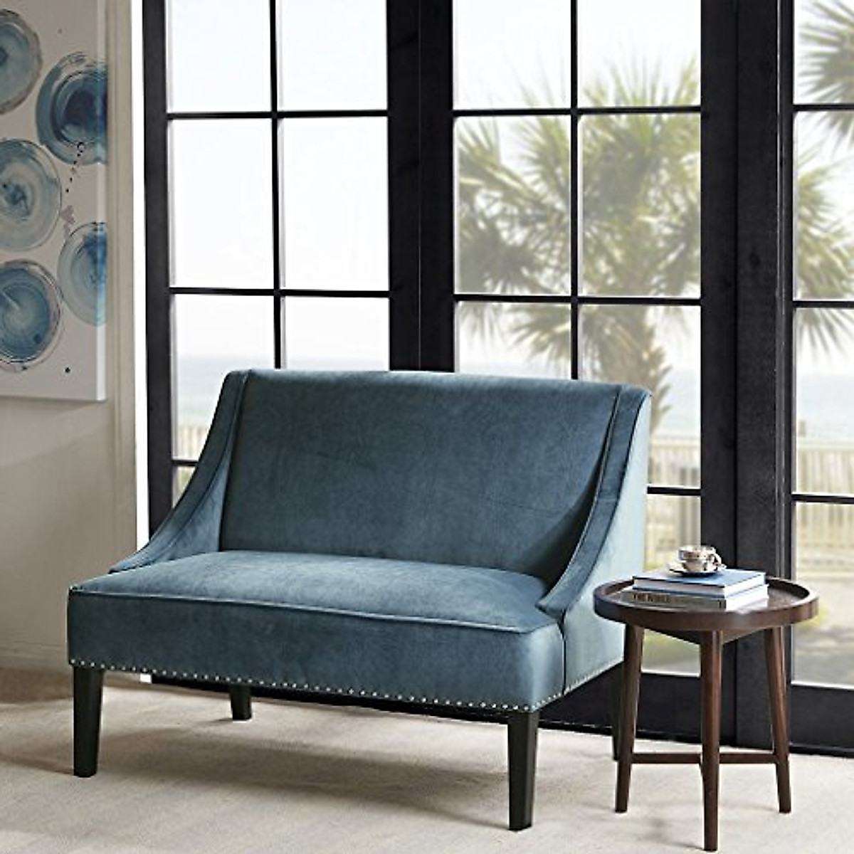 Madison Park Avalon Swoop Arm Settee Blue/Brown See Below, MP106-0383