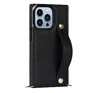 CCSmall for iPhone 13 Mini Wallet Case for Women,Removable Adjustable Strap Crossbody Card Holders Cover Neck Strap Lanyard Purse Shoulder Strap Kickstand Purse Case for iPhone 13 Mini KB Black