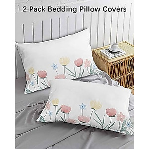 Edwiinsa Spring Floral Pillow Covers Standard Size Set of 2 20x26 Bed Pillow, Watercolor Colorful Summer Flowers Plush Soft Comfort for Hair/Skin Cooling Pillowcases with Envelop Closure