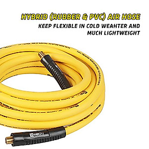 WYNNsky 18 Pieces Air Compressor Accessories, 3/8 Inch × 25 Feet Hybrid Air Compressor Hose with 1/4 Inch NPT Male Threads, 1/4 NPT Quick Connect Air Fittings, Air Blow Gun Kit, Air Chuck, Tire Gauge