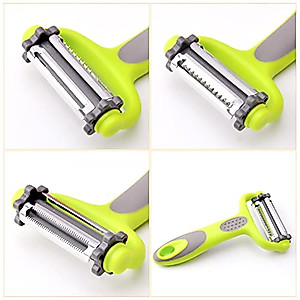 DEFUTAY Vegetable Peelers for Kitchen, 3 in 1 Potato Peelers Stainless Steel Professional Peeler for Potato, Apples, Carrots, Cucumber and Various Vegetables and Fruits (Green-2PC)