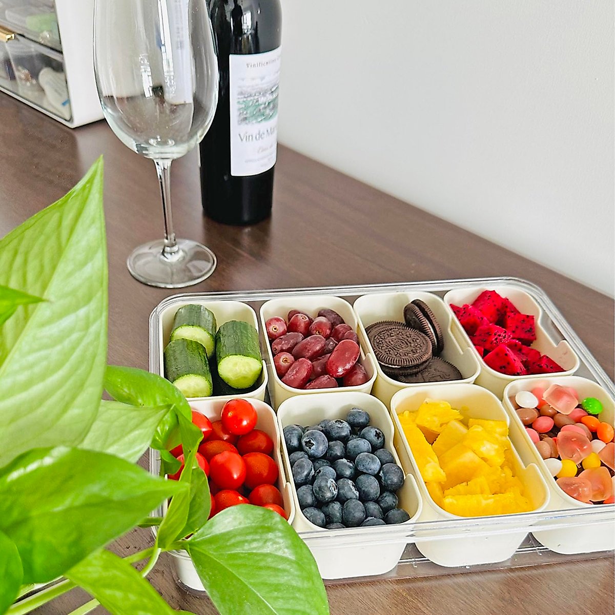CHOUKEY Divided Snack Box with Lid and Handle, Snackle Box Container Storage Organizer for Fruit, Candy, Veggie, Nuts & Snacks