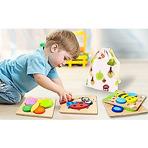 SKYFIELD Wooden Animal Puzzles for Toddlers 1 2 3 Years Old, Boys & Girls Educational Toys Gift with 4 Animal Patterns, Bright Vibrant Color Shapes, Customize Gift Box Ready