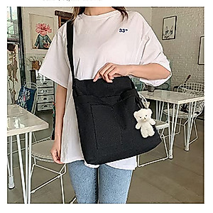 SPORTBANG Canvas Tote Bag for Women,Canvas Crossbody Cute Tote Bag Aesthetic Student Handbags Casual Shopping Work Travel Bag (Black#2, One Size)