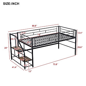 Merax Metal Low Loft Bed Frame with Full Length Guardrails, Easy Assemble Black