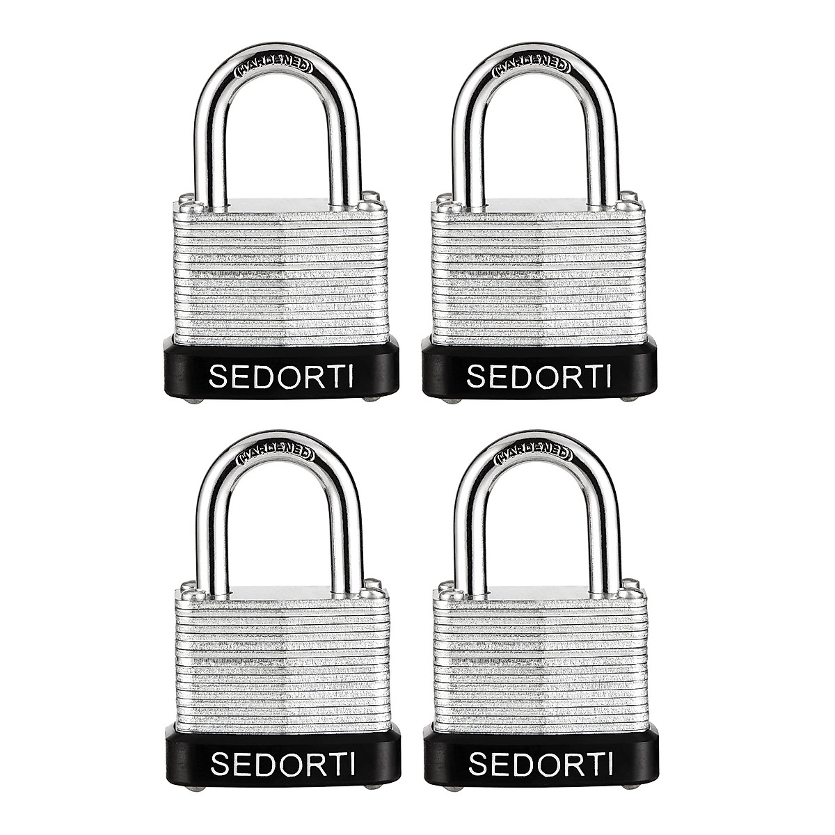 SEDORTI Laminated Steel Padlock Set, 1-1/4" Wide Body, Small Heavy Duty Locker Lock, Keyed Alike Padlocks, Lock for Gym Locker, Luggage, Suitcase, Baggage, Toolbox, Case, Pack of 4