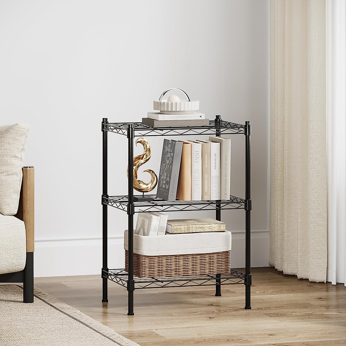 KKN Storage Wire Shelving, 3-Tier Metal Storage Rack - Industrial Steel Shelving Unit for Kitchen, Laundry and Garage, Durable Garage Storage Shelves and Utility Racks 15.7" L x 11.8" W x 22.8" H