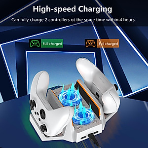 CTPOWER Cooling Stand for Xbox Series S with Dual Cooling Fan 3 Level Adjustable Speed, Dual Controller Charger with LED Indicator USB Port - 2 x 800mAh Rechargeable