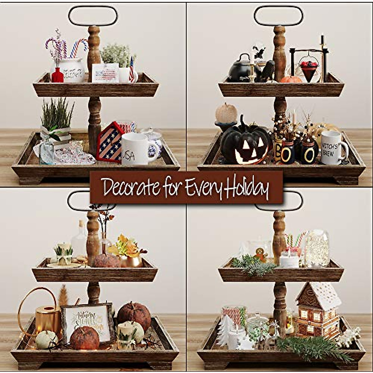 Farmhouse Tiered Tray Stand - Two Tier Tray - Wood Tiered Tray Decor Holder - 2 Tier Tray Stand Farmhouse - Wooden Tiered Stand Farmhouse - Two Tiered Tray Farmhouse - 2 Tiered Tray Farmhouse - Rustic