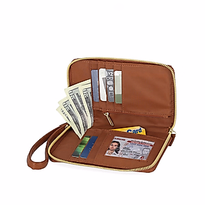 Mundi Jacqui RFID Blocking Crossbody Wallet Bag for Women, Compact Travel Size Cell Phone Holder Purse Vegan Leather, Brown Sugar