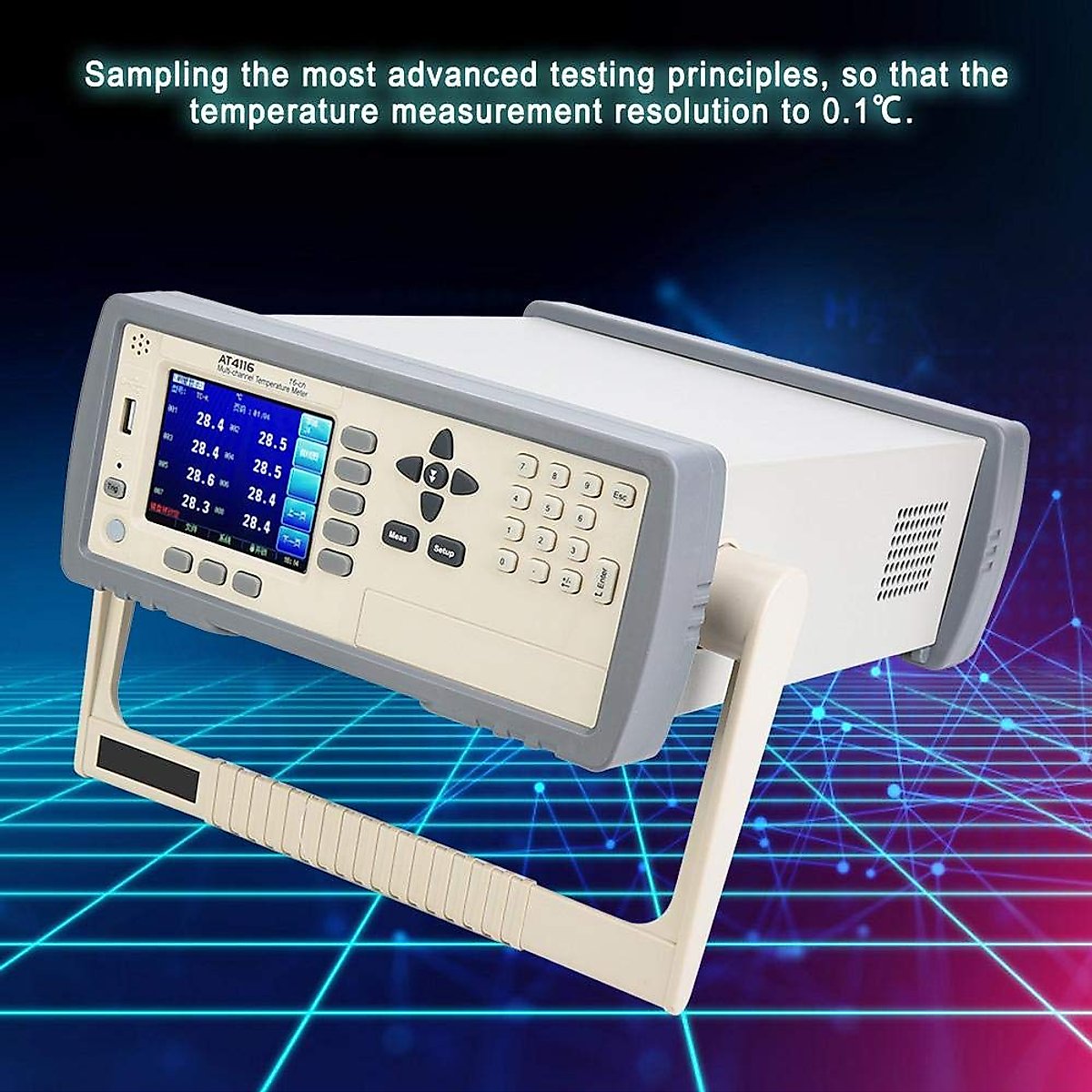 Temperature Recorder, AT4116 Multi Channel Temperature Tester, 16 Channel Professional Temperature Tester Data Logger, with TFT Screen Display, -200℃ -1300℃, USB Port(220v)