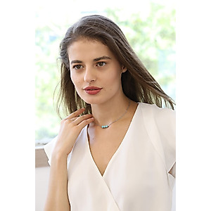 Wunionup Turquoise Bead Choker Jewelry Necklace - Handmade Minimalist Natural Dainty Tiny Simple Cute Genuine Small Round Healing Turquoise Dainty Bar Stone Gemstone Necklace Silver 16 inch for Women