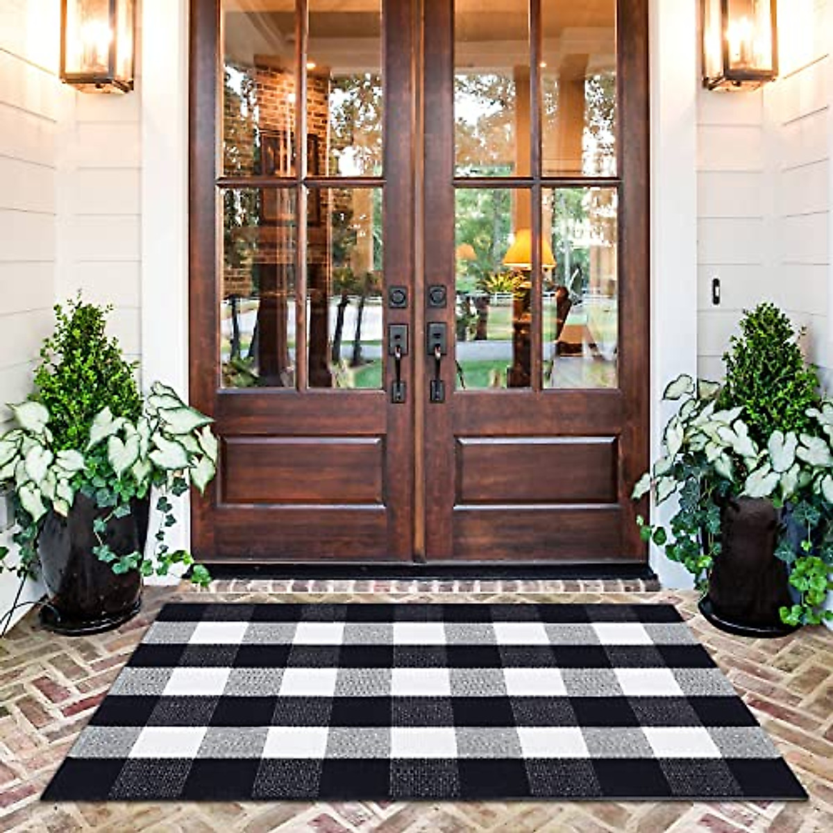 All Prime Buffalo Plaid Rug with Wash Bag (Black & White Rug 28x43) Beautiful Buffalo Check Rug for Front Door