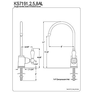 Kingston Brass Gourmetier KS7198AL Restoration Single Handle Water Filtration Faucet, Brushed Nickel,6-Inch spout reach