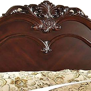 Benjara Traditional Style California King Wooden Bed with Floral Carving, Brown
