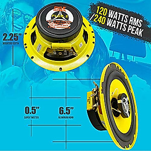 Pyle Car Two Way Speaker System - Pro 6.5 Inch 240 Watt 4 Ohm Mid Tweeter-Audio Sound Speakers For Car Stereo w/ 30 Oz Magnet Structure, 2.25” Mount Depth Fits Standard OEM -PLG6.2 (Pair) Yellow