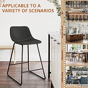 Alexander Indoor/Outdoor Industrial Faux Leather Bar Stools Set of 4,Urban Armless Dining Chairs With Metal Legs, Modern Counter Height Barstools For High Desk Home Office Restaurants,24",Black