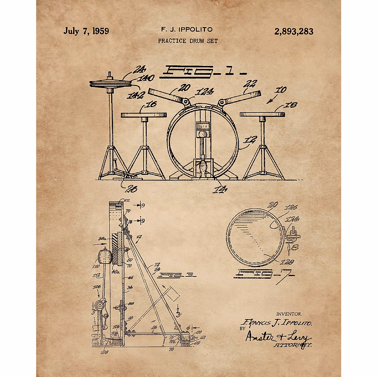 Drummer Gifts for Men - Music Wall Decor - Set of 6 (8x10) Unframed Drum Patent Wall Art Prints - Music Room Studio Decorations - Percussionists Teachers Musicians