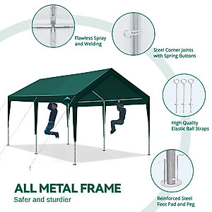 ADVANCE OUTDOOR 10x20 ft Carport with Adjustable Height from 9.5 ft to 11 ft, Heavy Duty Car Canopy Garage Party Tent Boat Shelter, Green