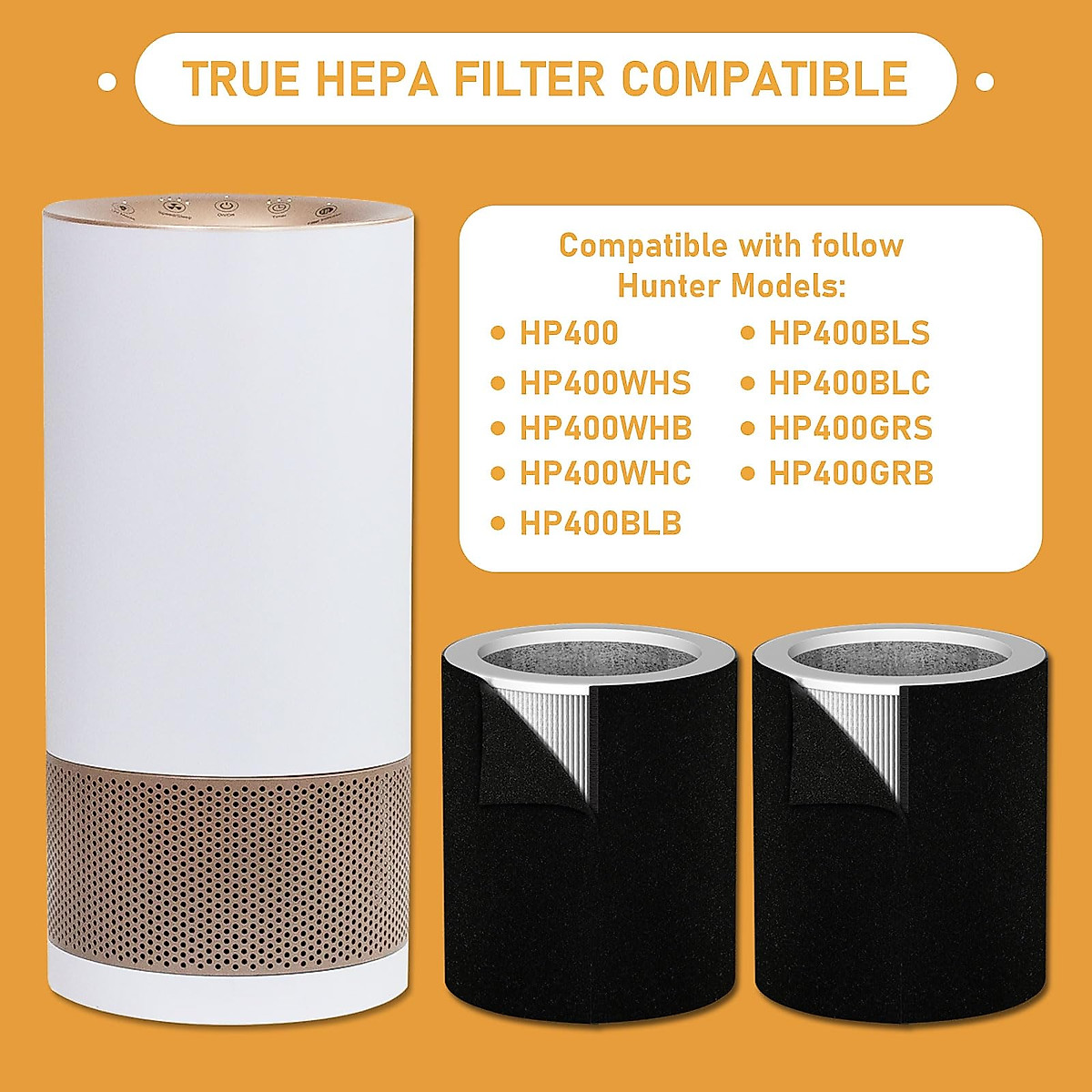 Allisfresh H-PF400 HEPA Filter Replacement Kit Compatible with H-HF400-VP H-PF400 Hunter HP400 Cylindrical Tower Air Cleaner Purifier, 2 HEPA Filters + 8 Pre-Carbon Filters