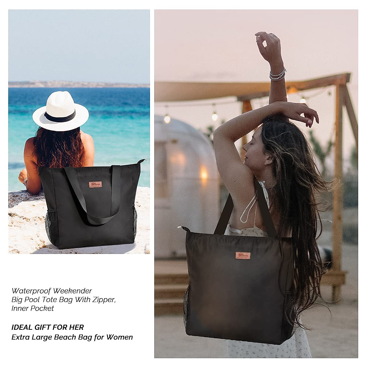 buringer HOMESPON Large Tote Bag with Pockets shoulder bag Lightweight for Travel Hiking Beach Gym