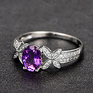 Unique Fashion 1.5ct Brazilian Amethyst Gemstone Real Diamond 14K White Gold Engagement Wedding Promise Ring for Women