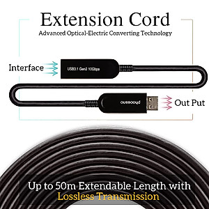 phoossno UL CMP Plenum Rated USB 3.1 Extension Active Optical Cableb10Gbps 50ft Compatible with Microsoft Azure Logitech and Polycom Camera Xbox Printer Touch Screen Kinect Oculus VR Intel RealSense