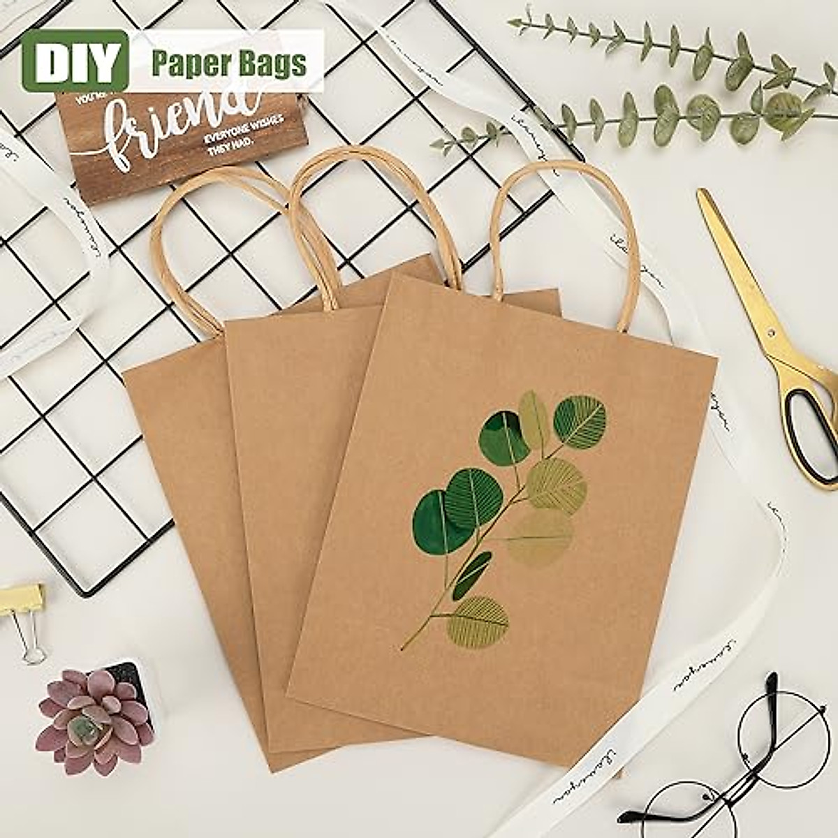 Moretoes 75pcs Paper Bags with Handles, 8x4x10 Inch Medium Sizes Gift Bags Bulk, Brown Paper Bags for Small Business, Shopping Bags, Retail Bags, Party Bags, Favor Bags