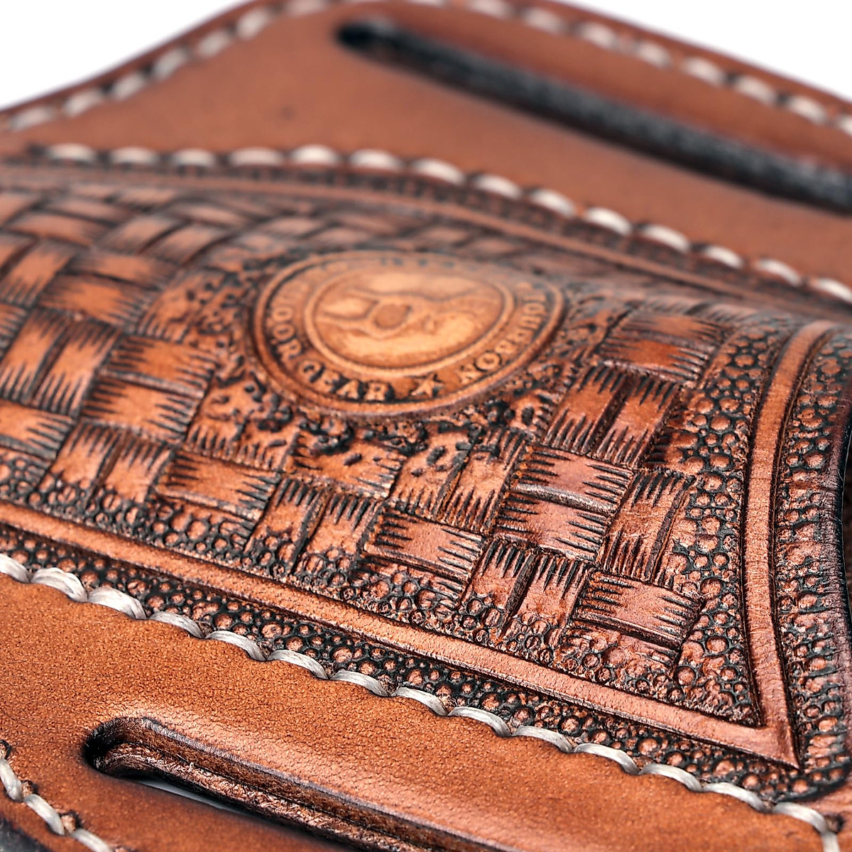 Tourbon Handmade Leather Pocket Knife Sheath 1.5" Large Diameter Open for 2" Wide Belt Cross Draw Folding Knives Carrier Men EDC Holster