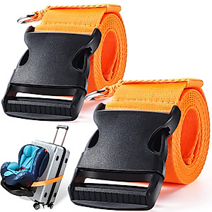 2 Pieces Car Seat Travel Belt, Adjustable Car Seat Travel Strap to Convert Kid Car Seat, Luggage into Airport Car Seat Stroller & Carrier Belt Safe Travel Solution (Orange)