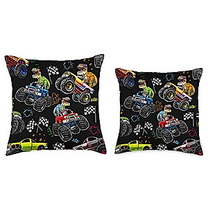 Dinosaur Monster Truck Throw Pillows T Rex Dinosaur Monster Truck Room Decor Boys Nursery Gift Throw Pillow, 18x18, Multicolor