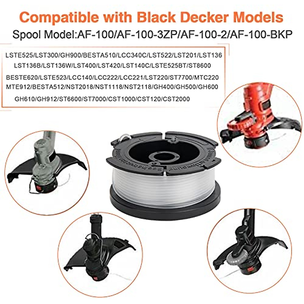 AF100 Replacement Spool, AF-100 Spool Compatible with Black and Decker AF-100-3ZP AF-100-BKP Weed Eater String, 30ft 0.065" fits GH900 GH600 GH610 String Trimmer Spool (16 Spool + 4 Cap+4 Spring)