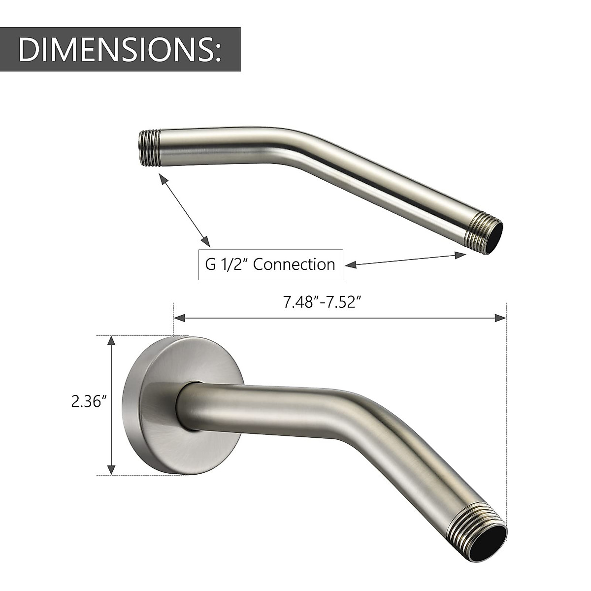 123815BN Replacement For Moen 8 Inches Anti-leakage Ceiling Wall Mounted Bend Accessories-Basic Shower Arm and Flanged,Made of Solid Brass,Brushed Nickel