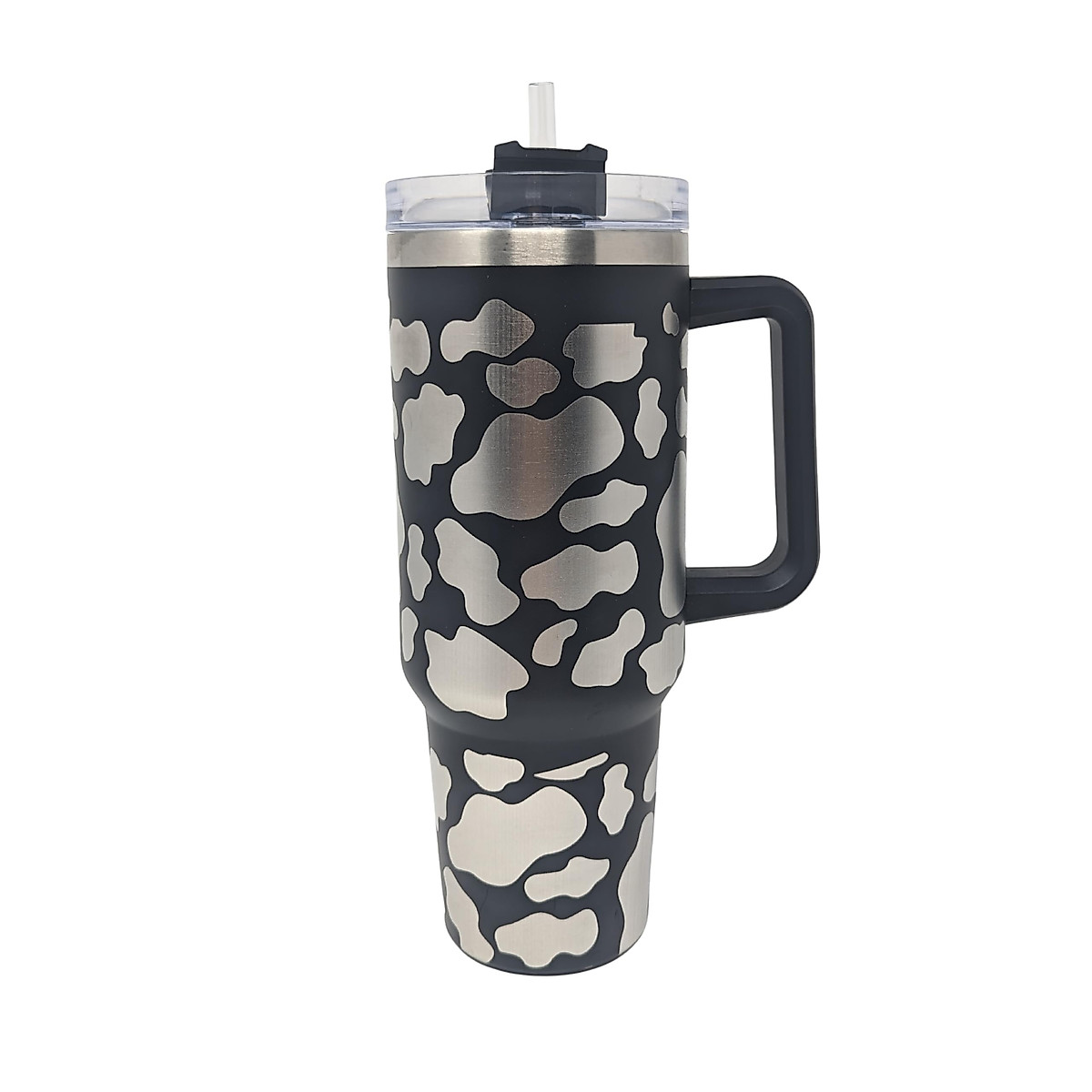 FTB Creative 40oz Custom Designed Tumbler, Double Wall Stainless Steel, with Lid and Straw (Black, Holy Cow)