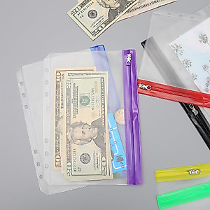 A5 Binder Pocket 12pcs Metal Zipper Binder Pouches Colorful Zipper Budget Envelopes 6-Hole Translucent PVC Zipper Document Filing Bags for A5 Notebook Binder Journal Budget Organizer (A5)