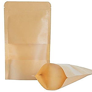 LZLPACKING Kraft Stand Up Pouches bags 100 Pcs,Brown Resealable Bags with Window for Home or Business,Coffee Bags,Zip Lock Food Storage Bags,Sealable Bags for Packaging(4.7×7.9)