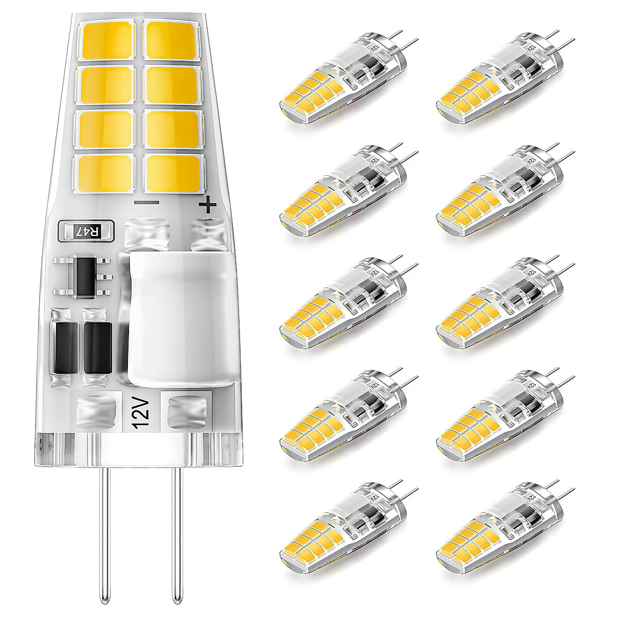 TAIYALOO G4 LED Bulb T3 JC Bi-Pin Base Light Bulbs 3W AC/DC 12V 20W-30W T3 Halogen Bulb Replacement for Under Cabinet Puck Light,Chandeliers,Landscape Lighting,Warm White 3000K,10 Pack