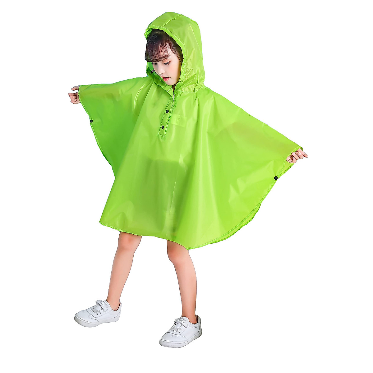 Spmor Kids Rain Poncho Hooded Jacket Rain Coat Grass green S