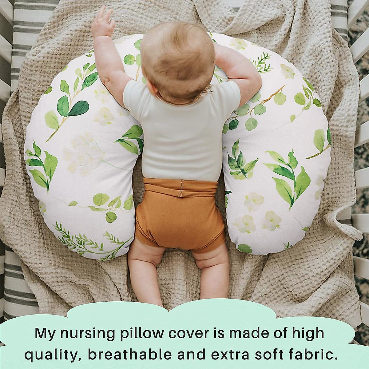 Car Seat Cover for Babies & Nursing Pillow Cover, Green Leaf Car seat Canopy for Boys Girls, Breastfeeding Pillow Slipcover, Soft Fabric Fits Snug On Infant