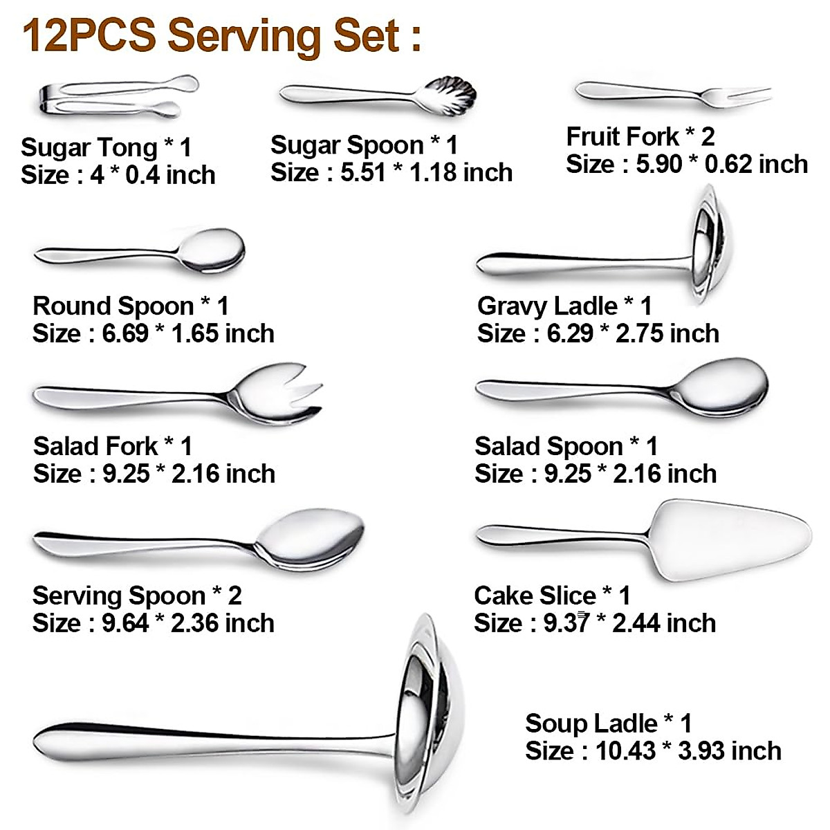 Elegant 72-Piece Silverware Set, Stainless Steel Flatware Set for 12 Guests - Comprehensive Cutlery and Serving Utensils Set, Dishwasher Safe