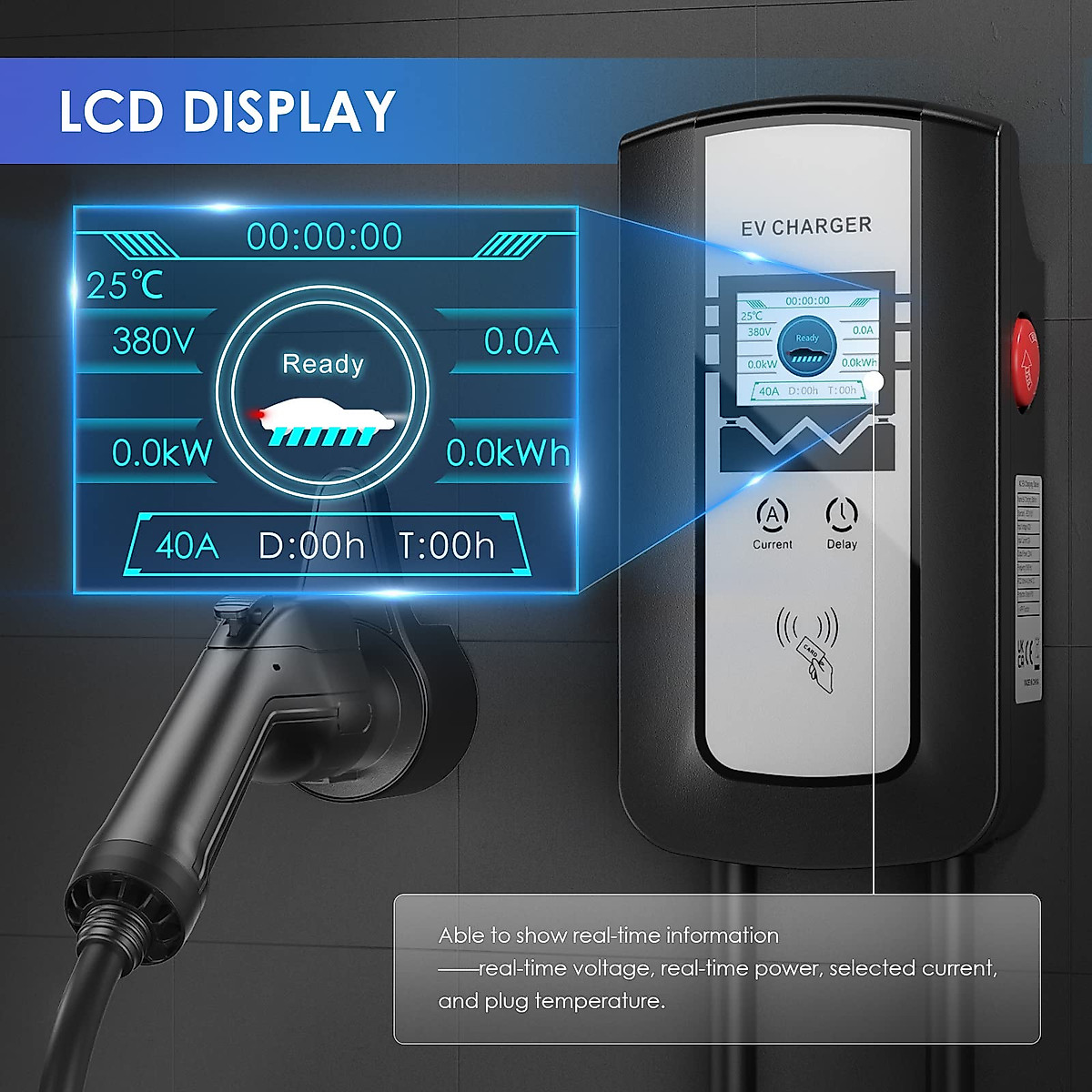 Evjuicion Level 2 EV Charger Nema 14-50, 40Amp 240V Ev Chargers for Home Level 2 for All J1772 Electric Car, WiFi APP Enabled EVSE 16FT Cable Electric Car Home Charging Stations,Delay Timer