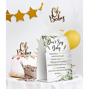 Don't Say Baby Set - One 5x7 Sign and 50 Mini Clothespins, Baby Shower Games, Baby Shower Decoration, Gender Neutral Baby Shower - MsJb034