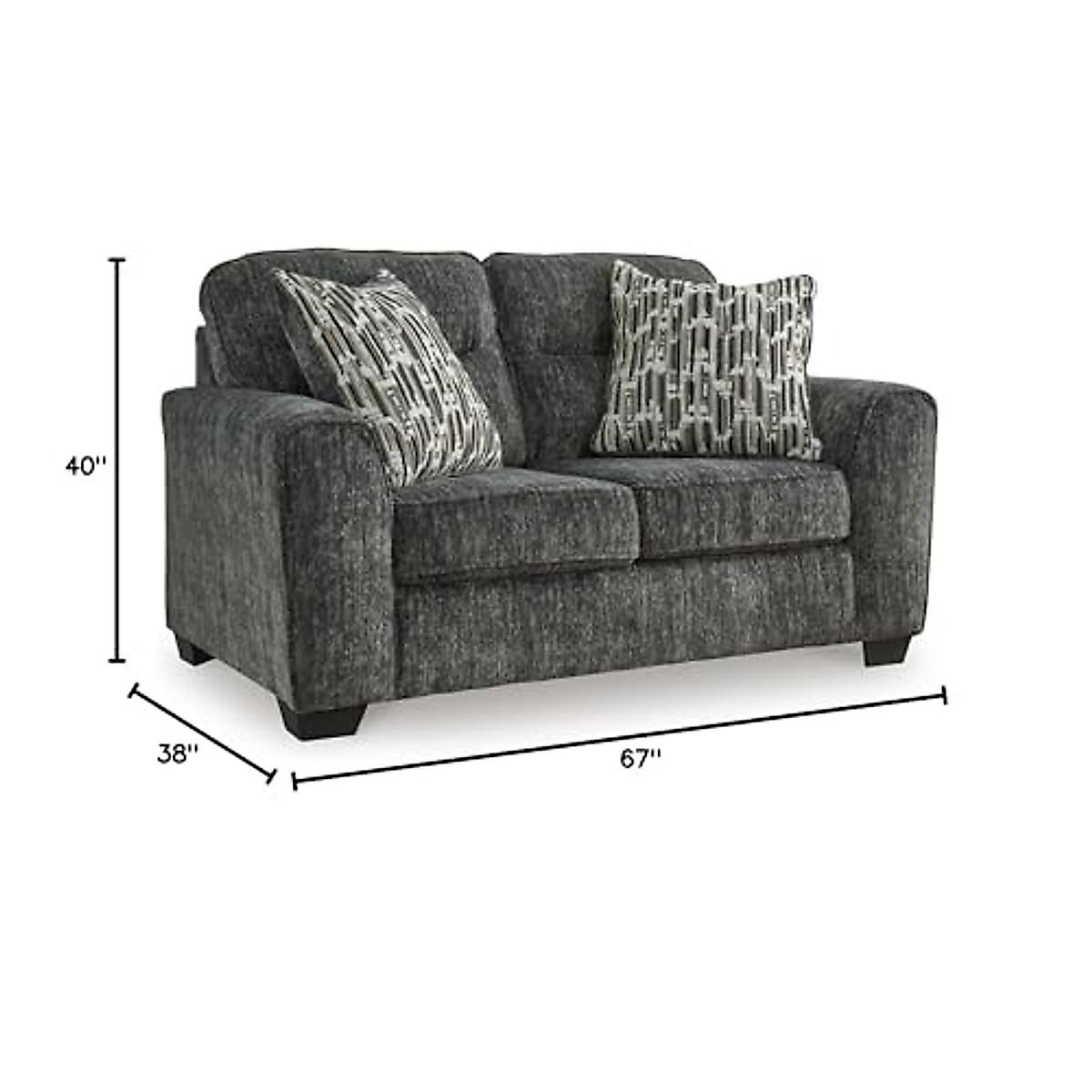 Signature Design by Ashley Lonoke Modern Loveseat with 2 Accent Pillows, Gray