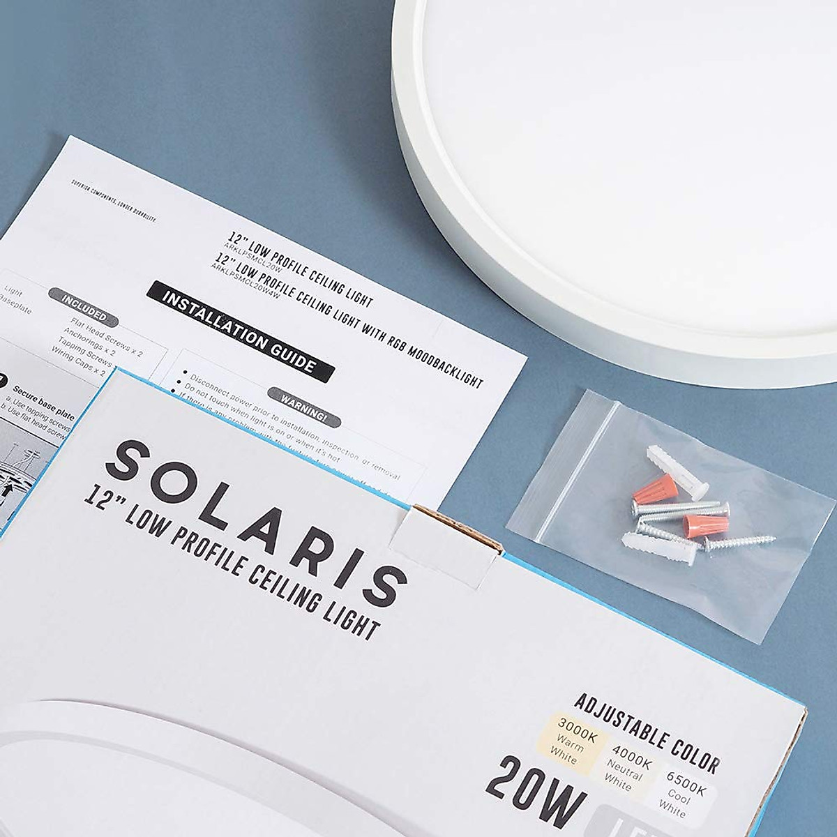 12 Inch 20W Flush Mount LED Ceiling Light, 2000 LM, Round Flush Mount Ceiling Lamp Fixture for Bedroom, Living, Kitchen, Hallway, Bathroom, Stairwell, Color White, Slim, 3 colors in 1(Non Dimmable)