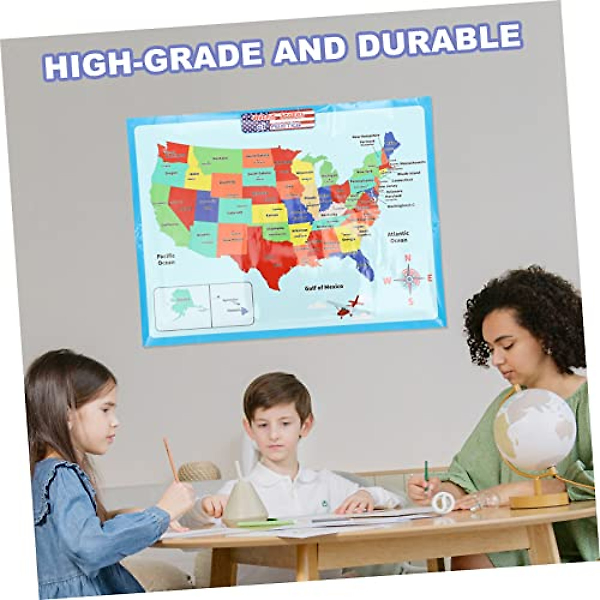 STOBOK Poster 4 Sheets United States map poster US map accessories supplies playroom decor accessory supply portable decorate Decorative paintings synthetic paper US Map