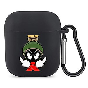ju chen Marvin Martian Dark Pattern 2021 Case for Airpod Compatiable with AirPods 2&1 Silica Gel Shell Cover Fashion Pattern Design Drop Proof with Keychain Durable Shockproof Case, 1.92.21in, Black